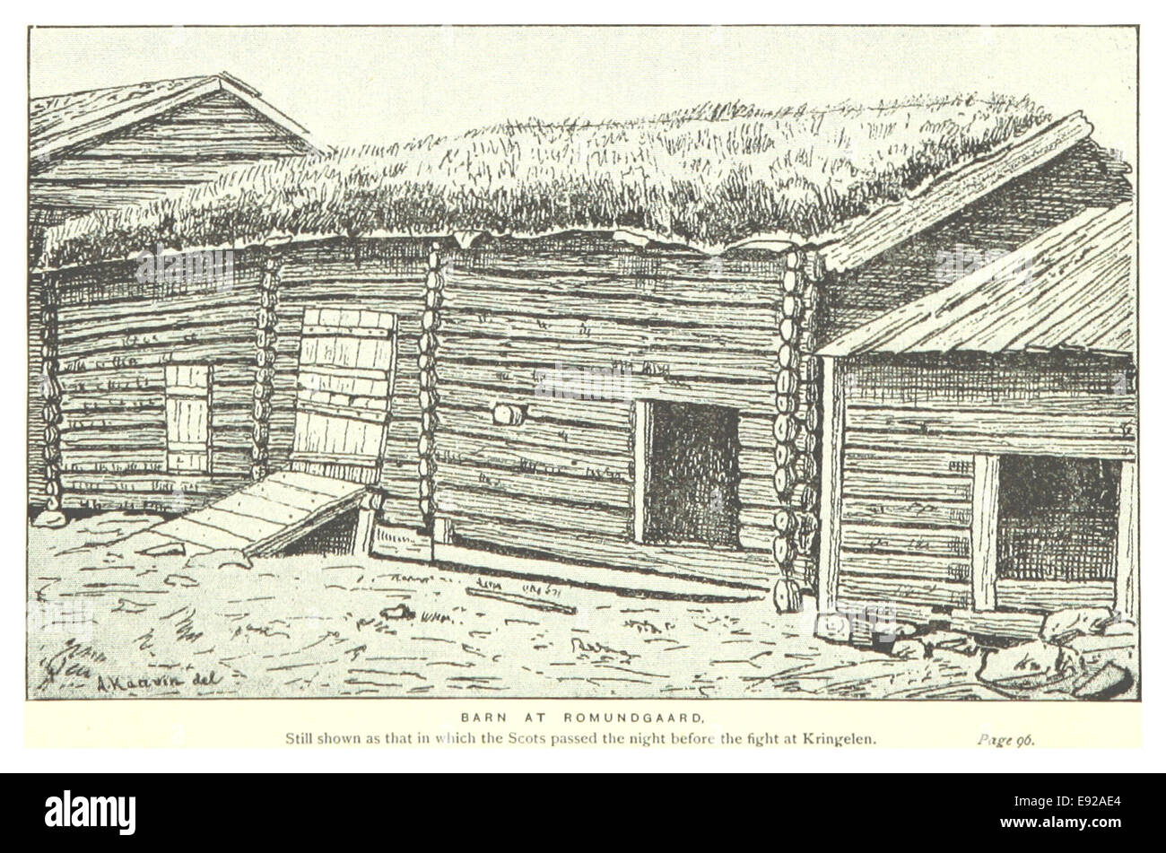This vintage illustration depicts the barn at Romundgaard, a ...
