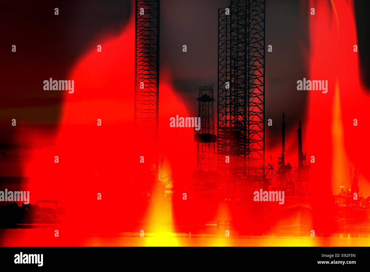 Oil Rig on fire background - abstract view Stock Photo - Alamy