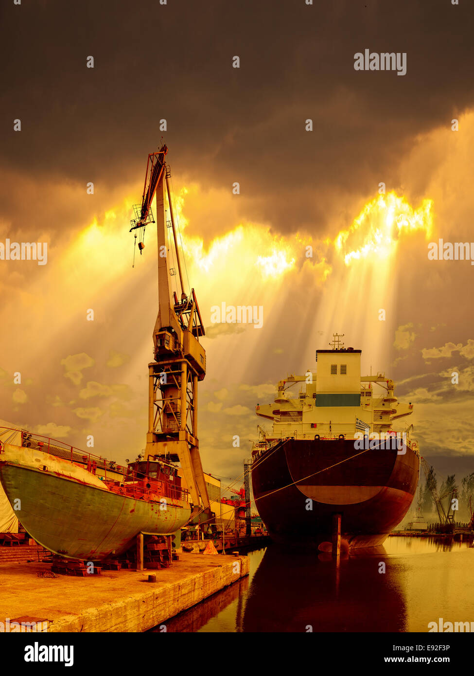 Ship in the port of dramatic scenery Stock Photo - Alamy