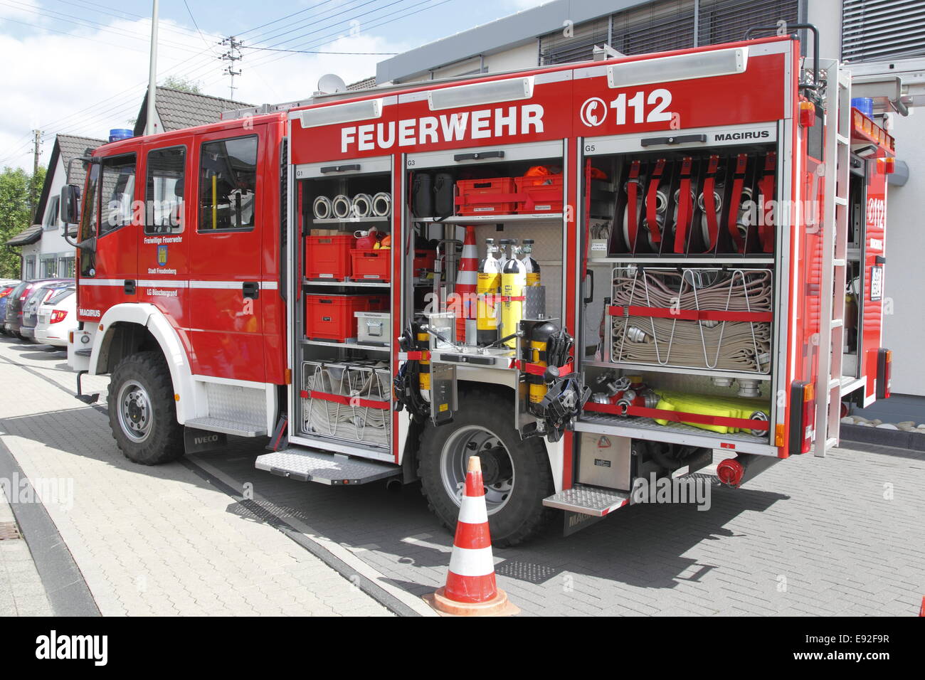 Fire truck open for demonstration Stock Photo - Alamy