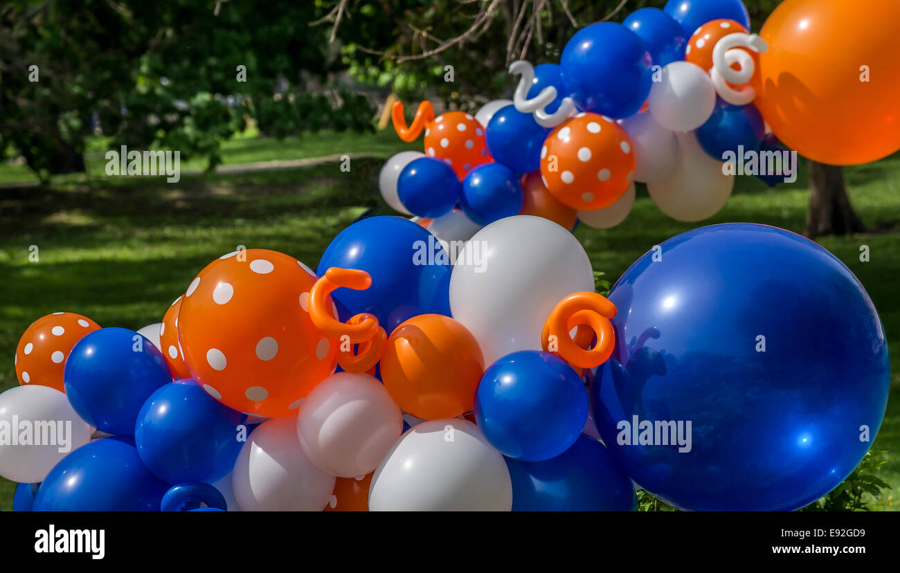 Colorful blue white orange balloons Stock Photo - Alamy