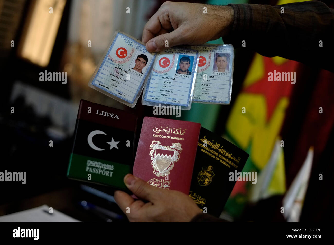 Collection of Turkish identity cards and foreign passports found on the ...