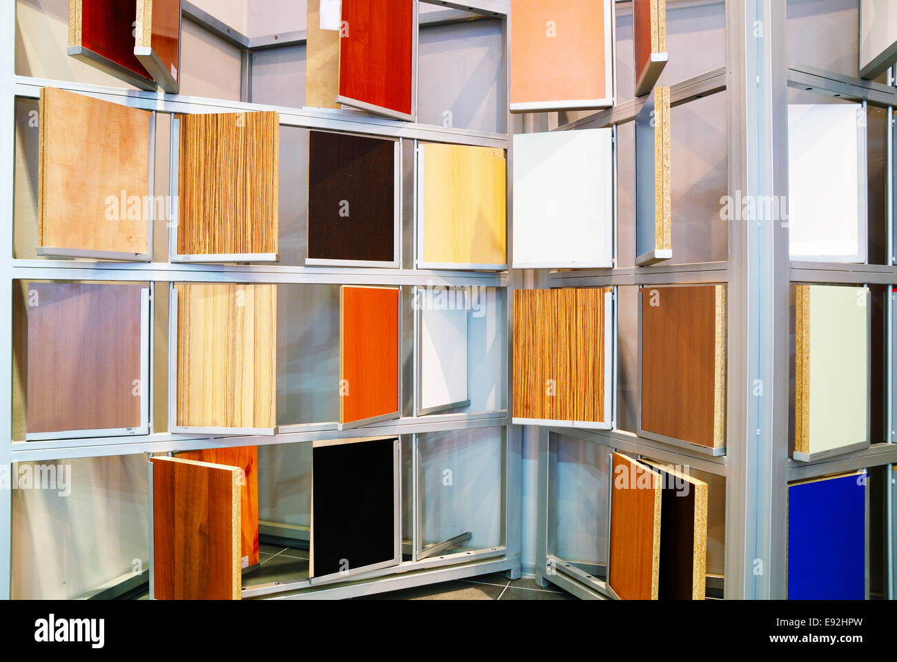 wooden panels samples in store Stock Photo - Alamy