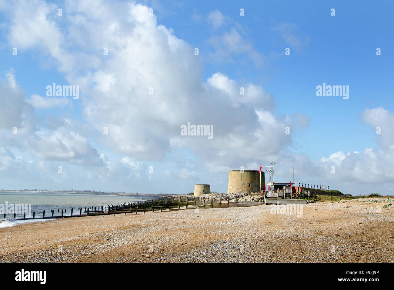 Two Martello Towers on the Western Foreshore at Hythe, Kent, UK. On the ...