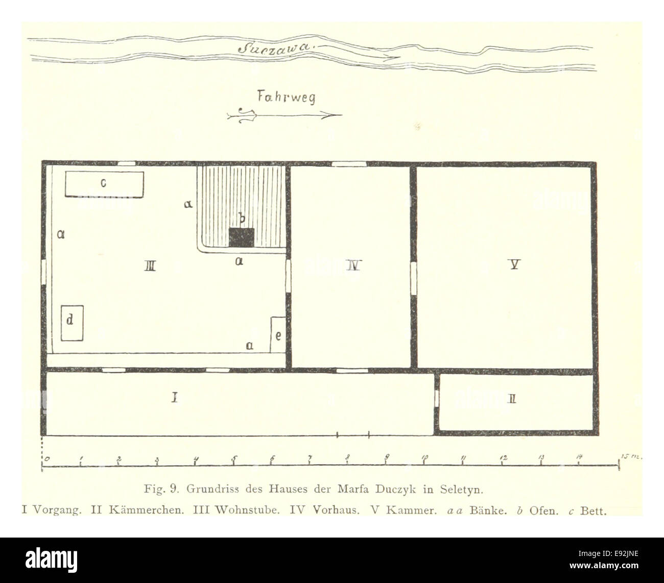 An illustration of a Hutsul house layout in Seletyn. This vintage map ...
