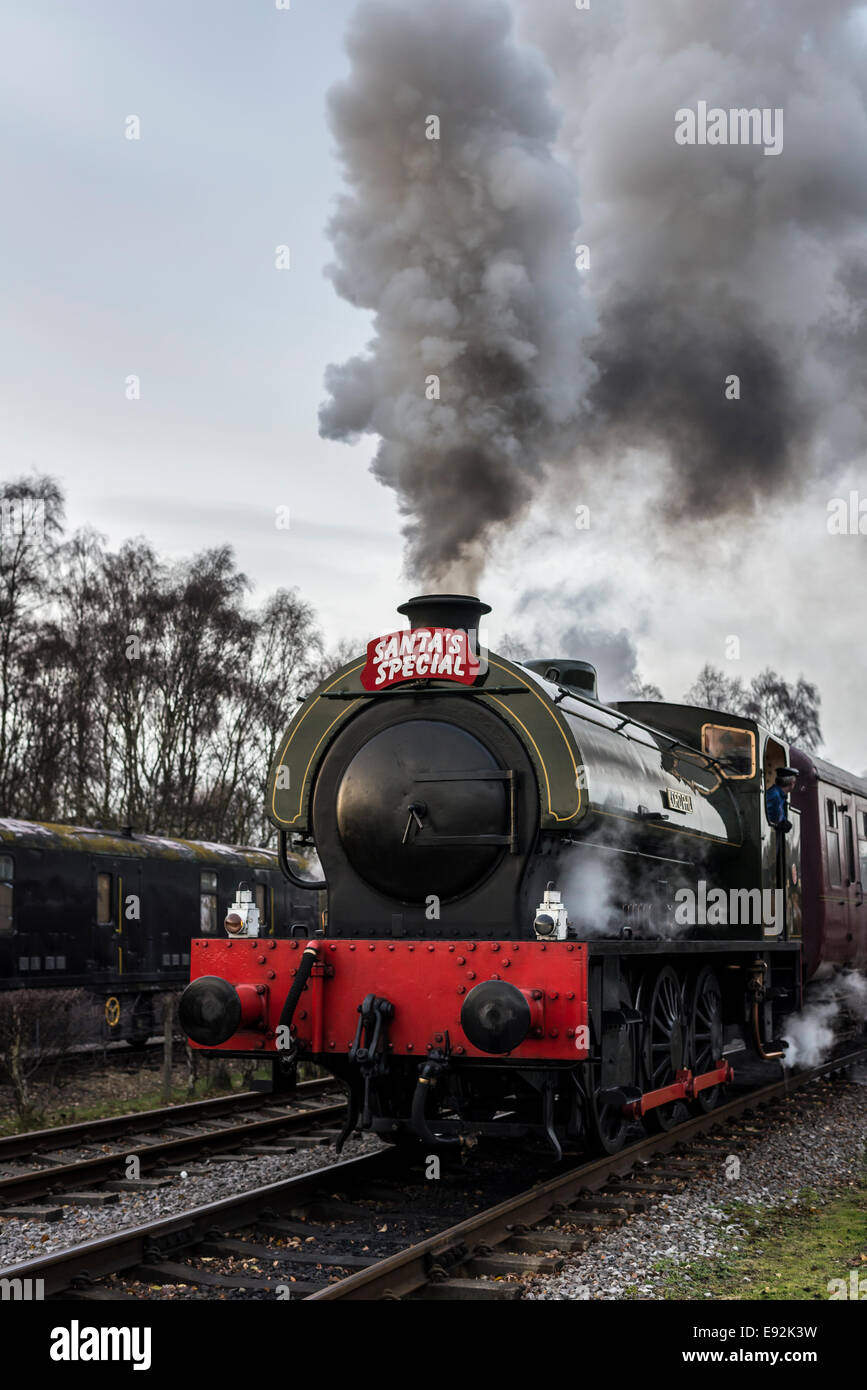 Santa special steam train departing station Darley Dale near Matlock ...