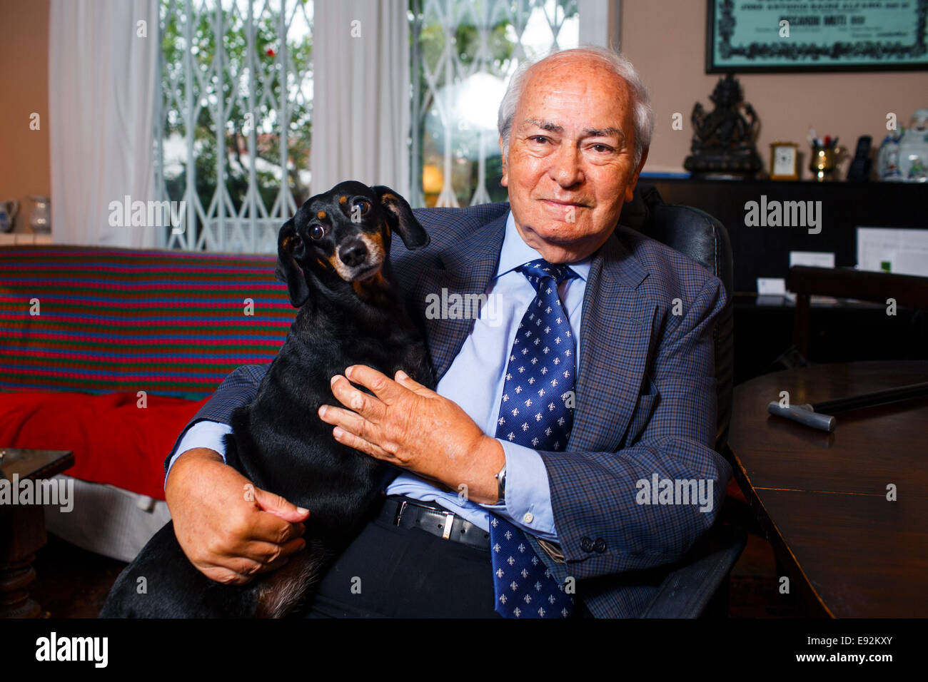 Italian journalist Riccardo Ehrmann (84) poses in his home in Madrid ...