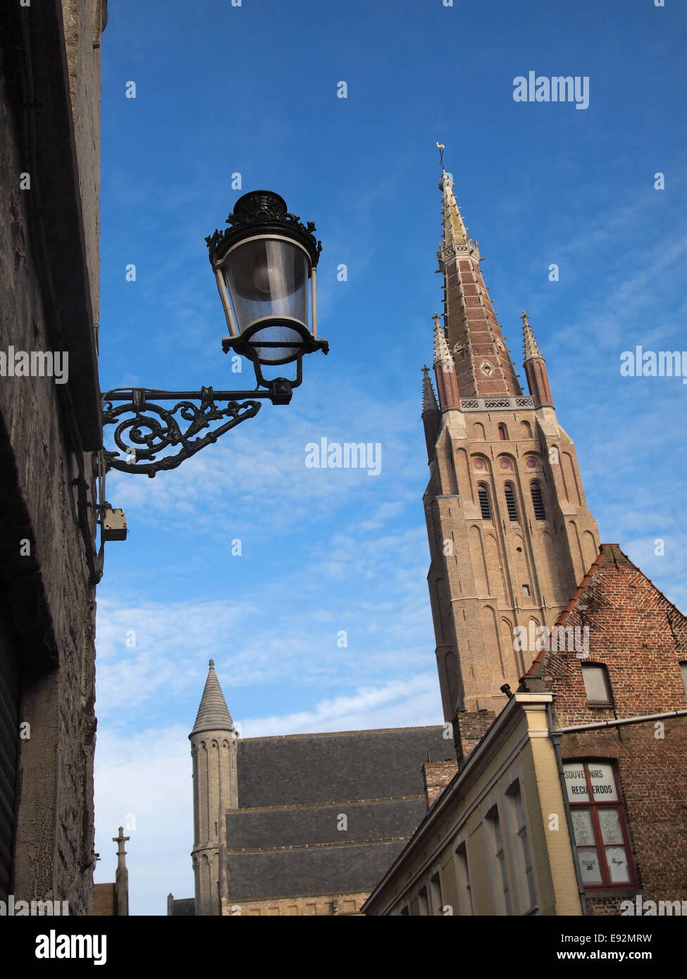 The famous tower of the Church Of Our Lady, in the historic medieval ...