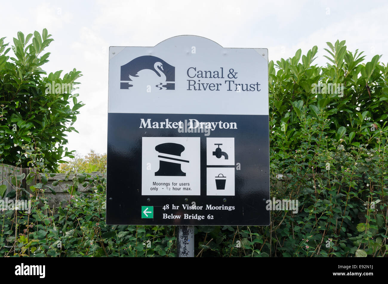 Canal and River Trust sign for Market Drayton on the Birmingham and ...