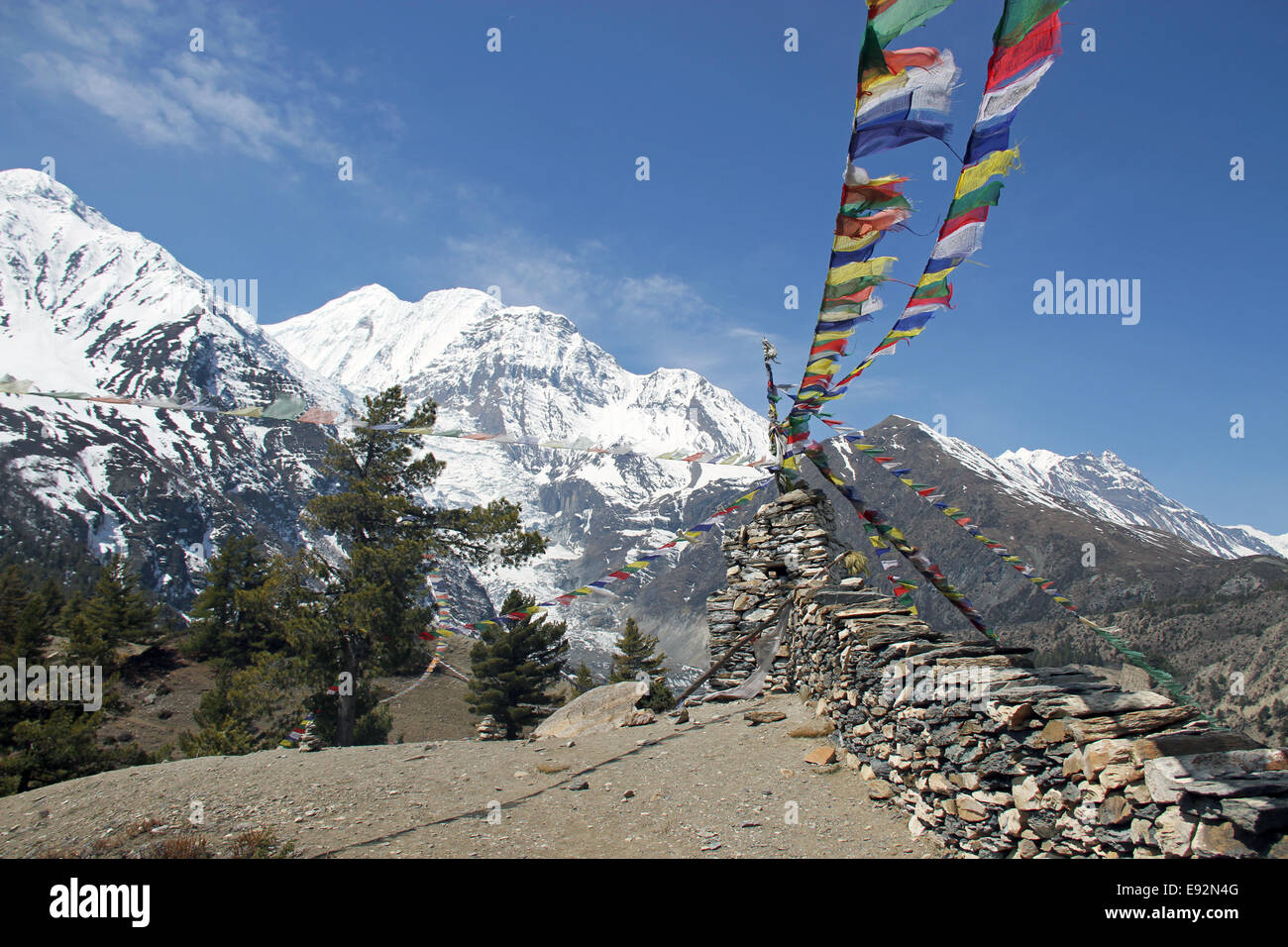 Prayer Flags with Gangapurna Glacier, Manang, Nepal Stock Photo - Alamy