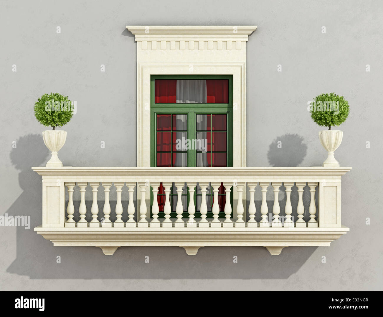 Gray classic facade with stone balcony and window -3D rendering Stock ...