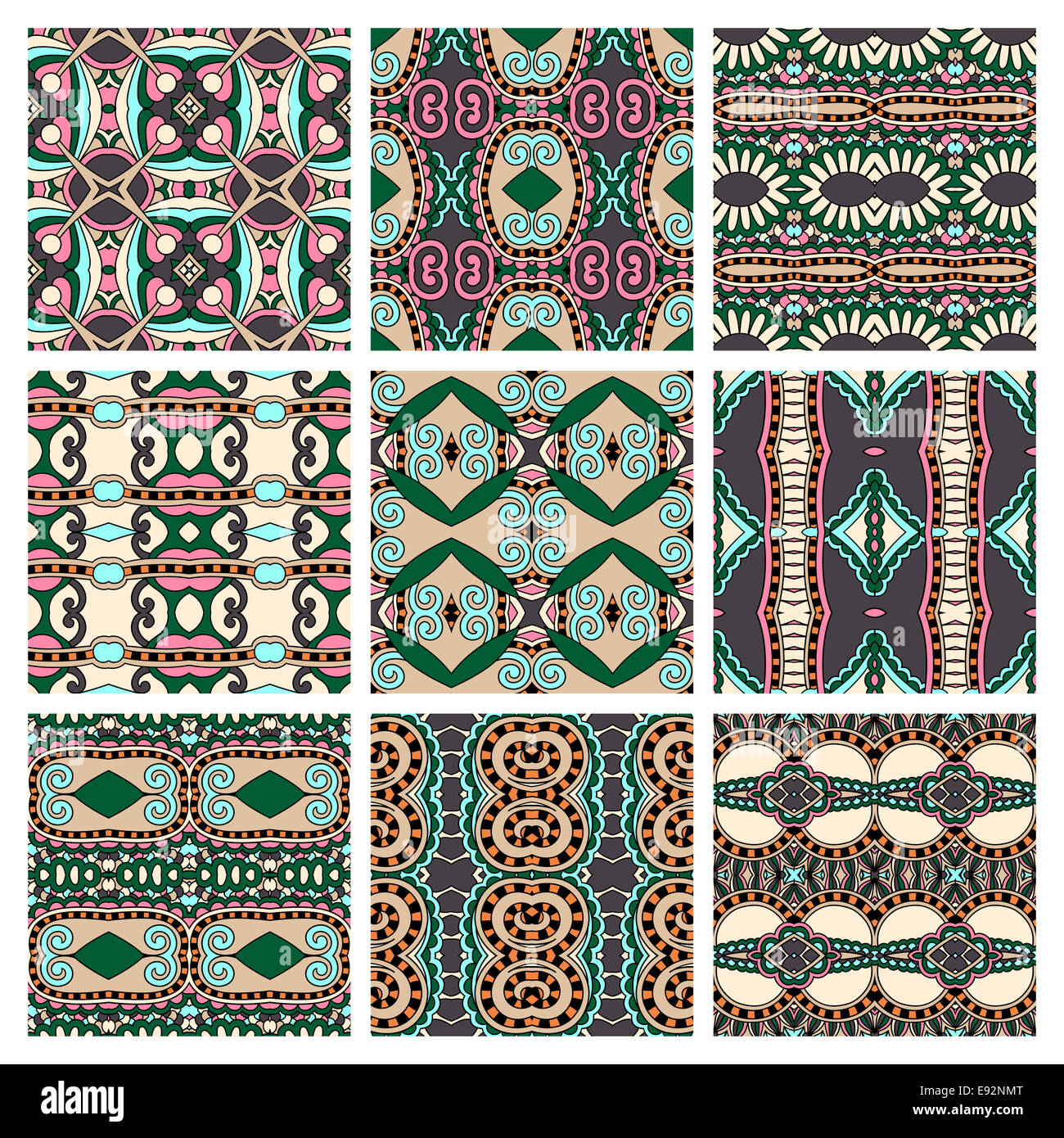 set of different seamless colored vintage geometric pattern, tex Stock ...