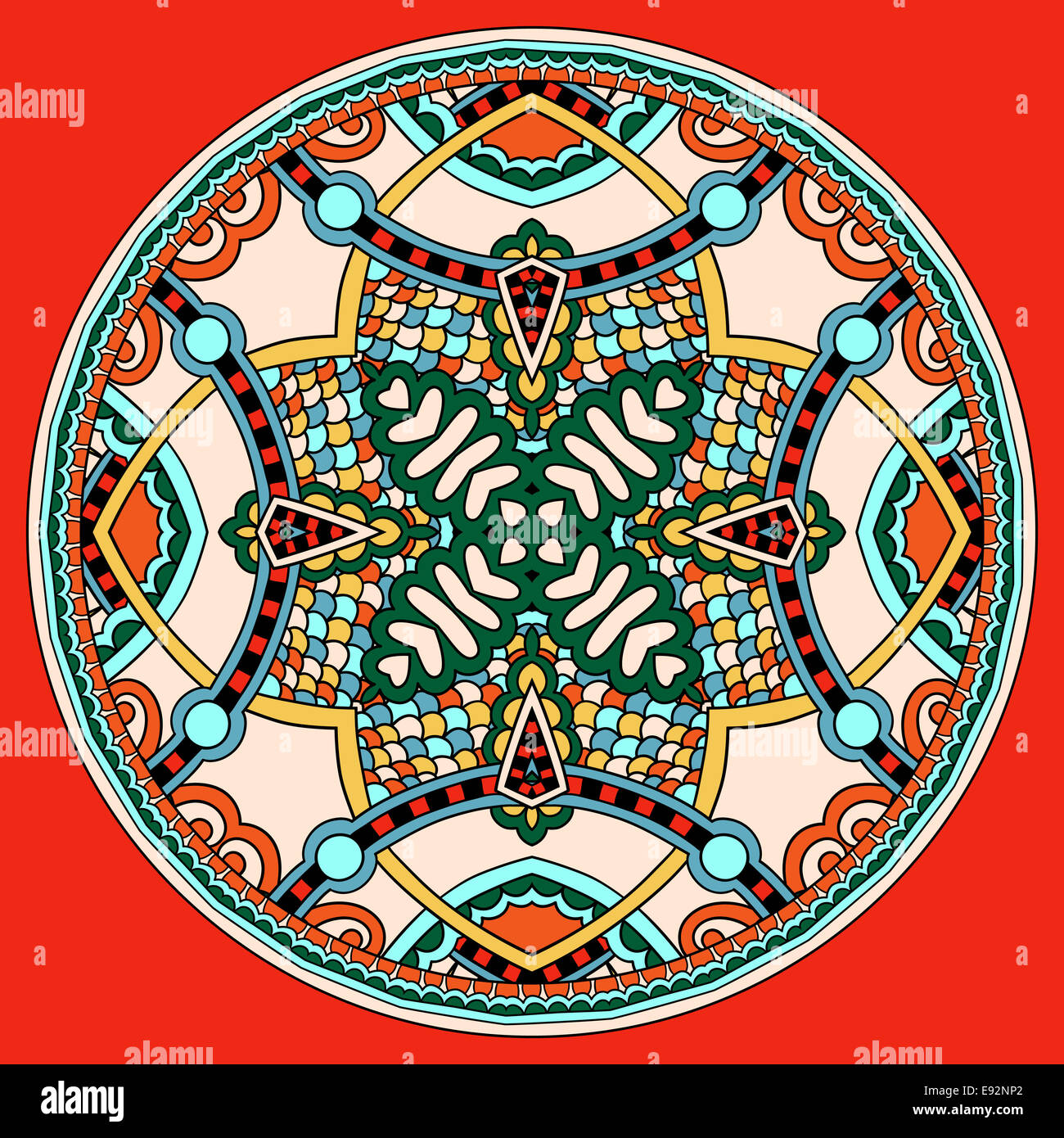 decorative design of circle dish template, round geometric patte Stock ...