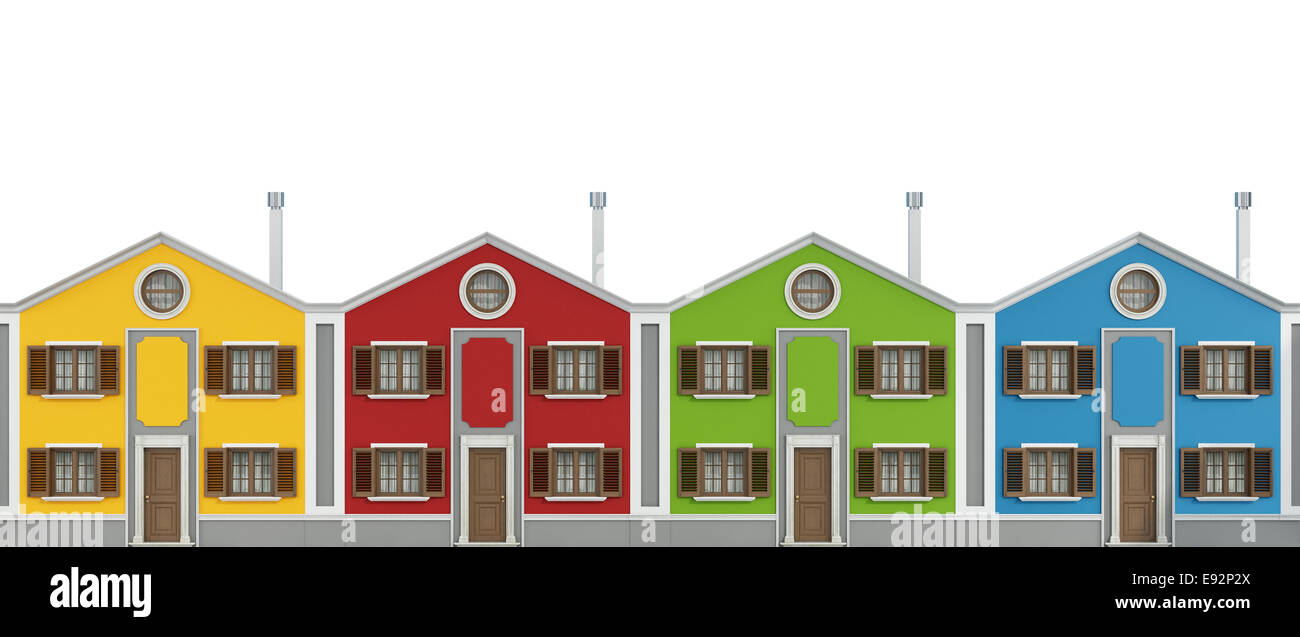 Set of colorful houses isolated on white - 3D Rendering Stock Photo - Alamy
