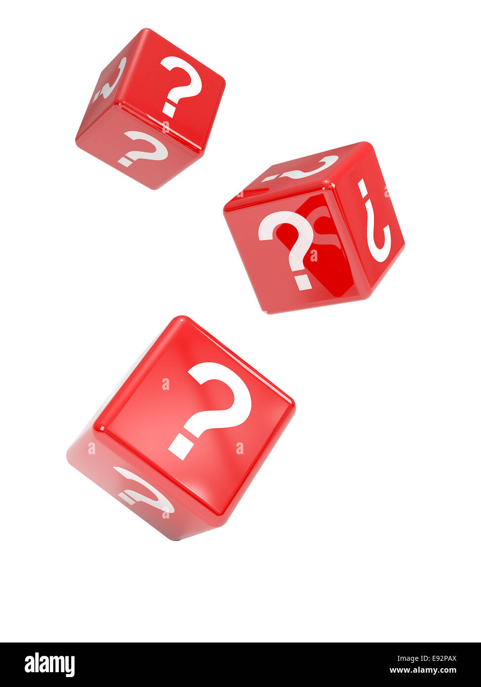 3d render of falling red dice marked with question marks Stock Photo ...