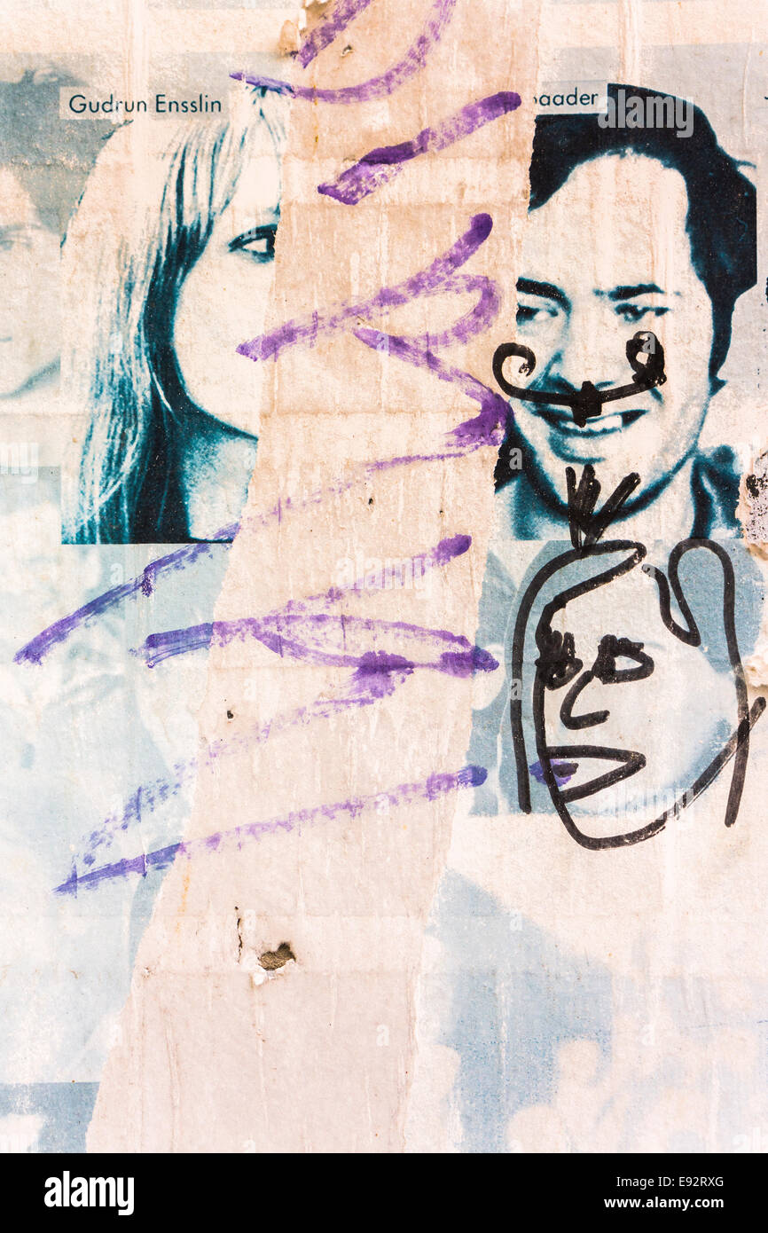 faded and painted over poster showing various red army faction members ...