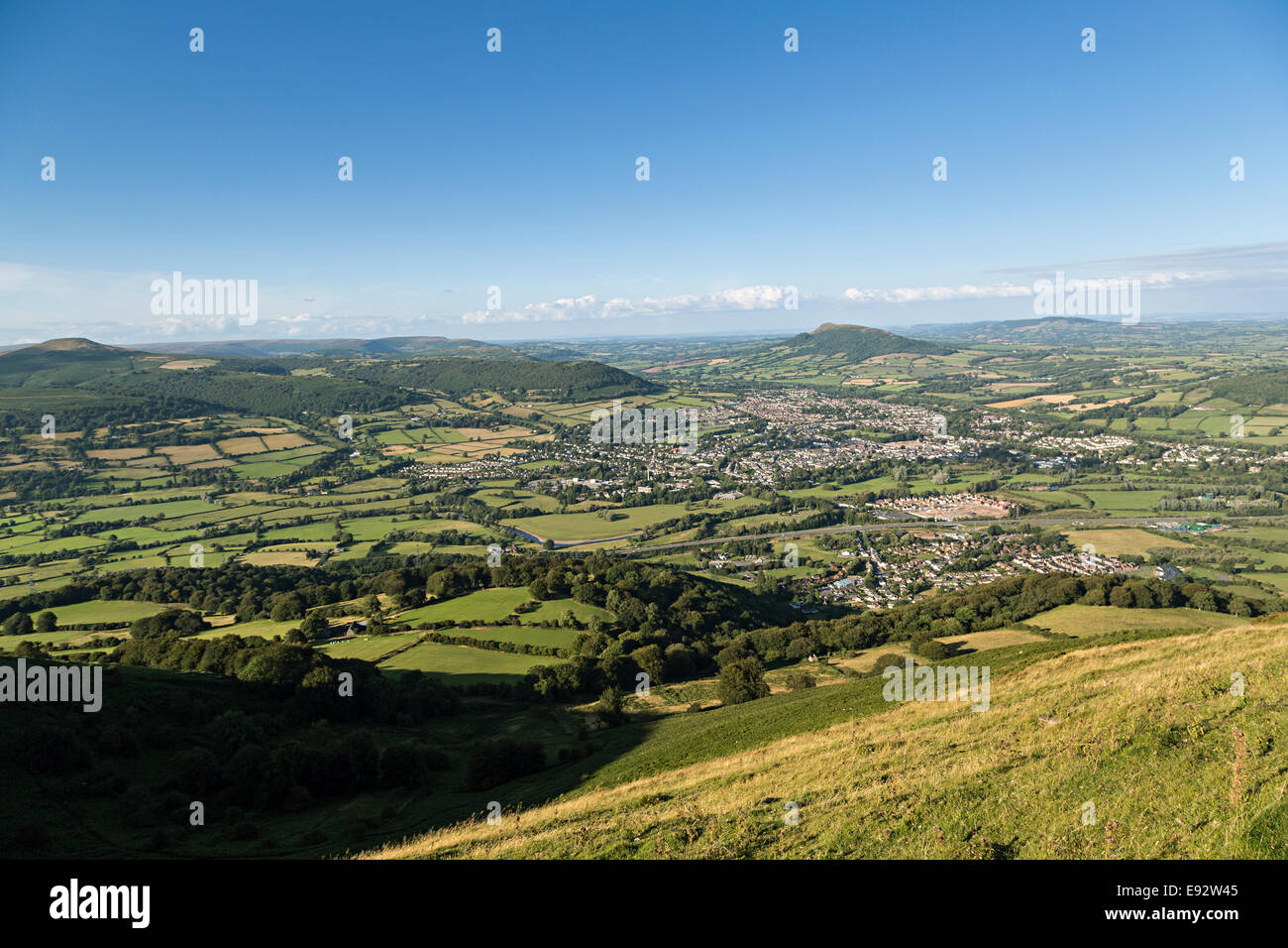 The view from the Blorenge of Abergavenny and the Usk Valley with the ...