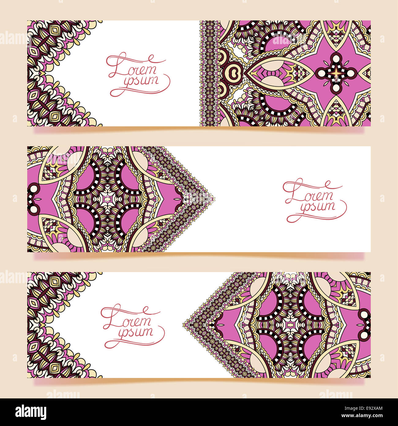 Set of three horizontal banners with decorative ornamental flowe Stock ...