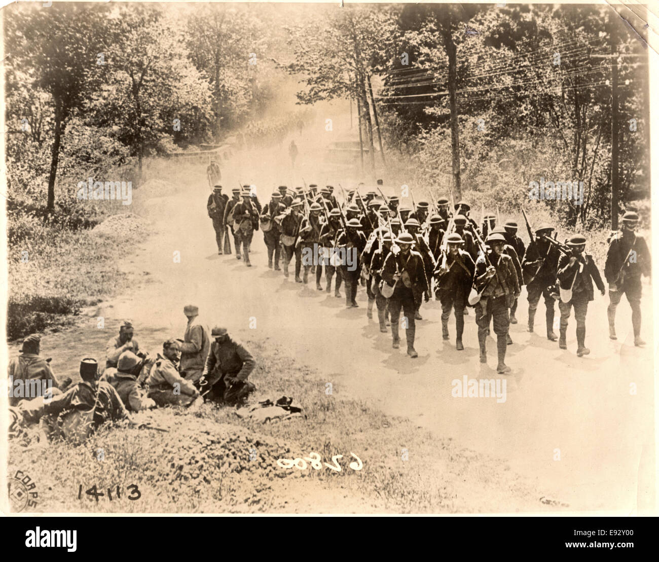 U.S. Infantrymen Marching to Trenches, France, circa 1918 Stock Photo ...