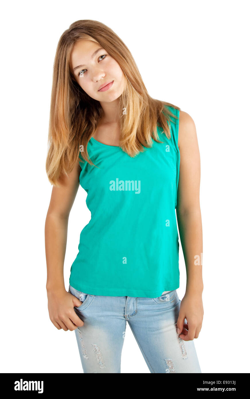 young beautiful girl on a white background Stock Photo - Alamy