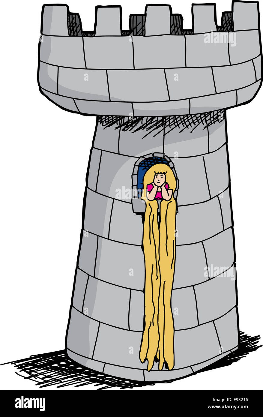 Sad woman with long hair waiting from castle window Stock Photo - Alamy