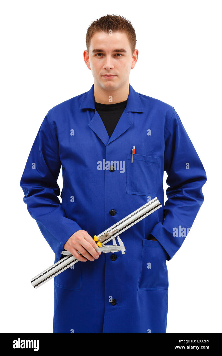 Young engineer with his tools, ruler, caliper and pliers Stock Photo ...