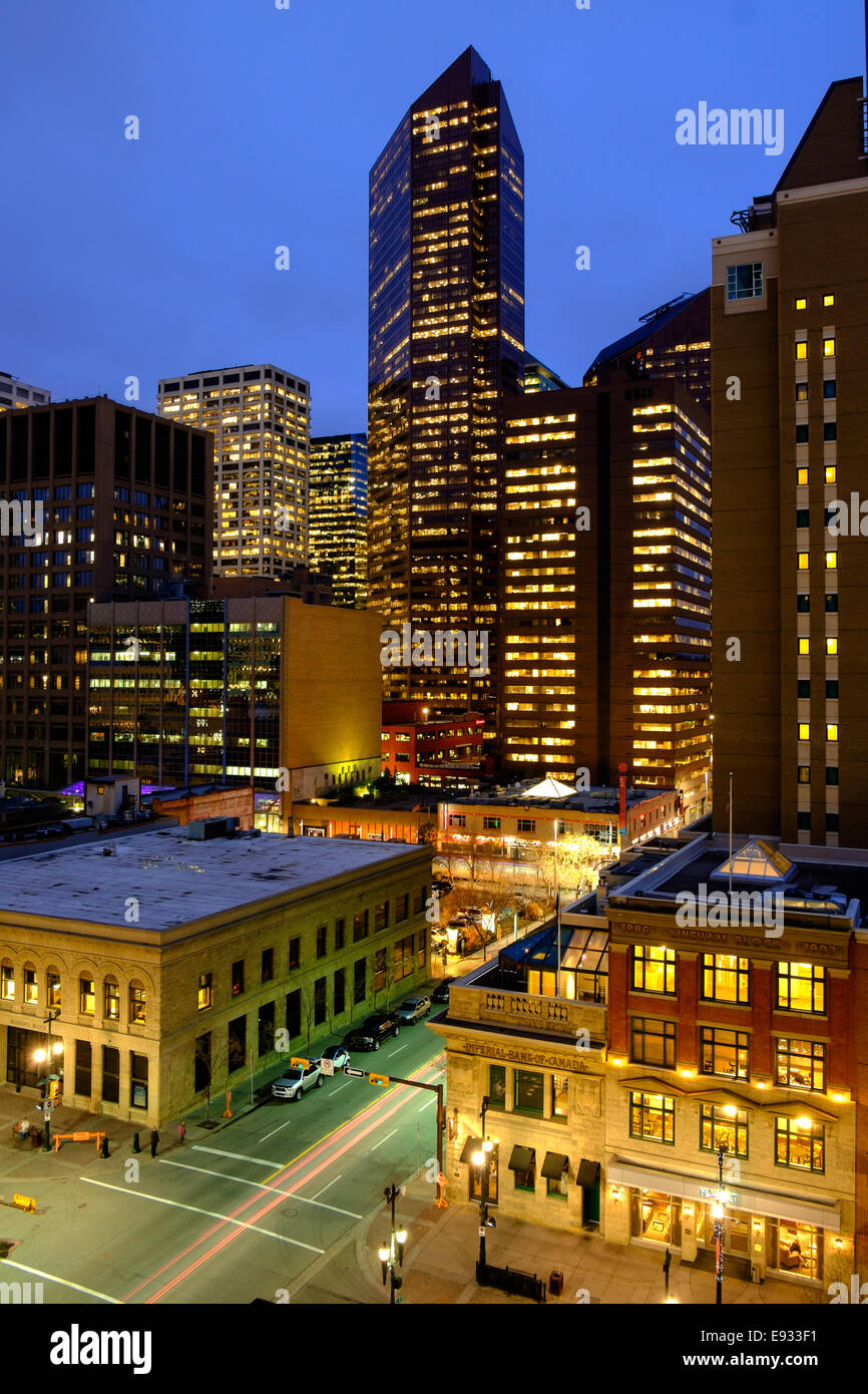 Downtown Calgary, Alberta Canada at night Stock Photo - Alamy