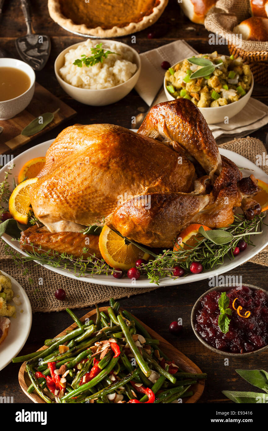 Whole Homemade Thanksgiving Turkey with All the Sides Stock Photo - Alamy