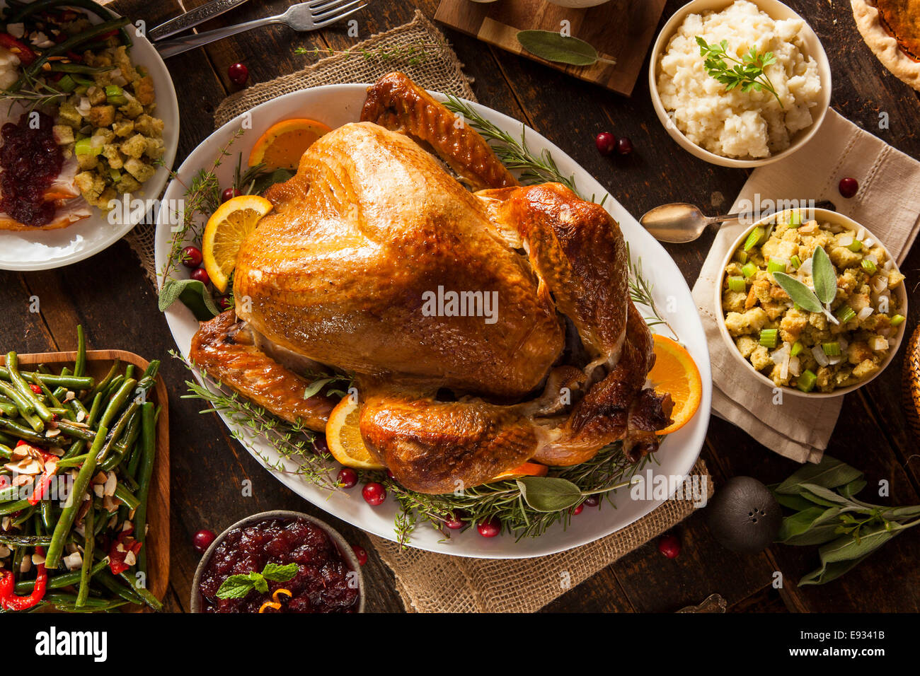 Whole Homemade Thanksgiving Turkey with All the Sides Stock Photo - Alamy