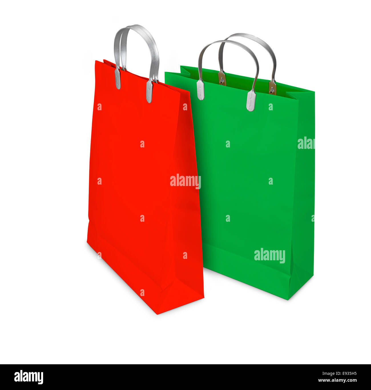 Two Shopping Bags red, green, opened and closed isolated on white ...
