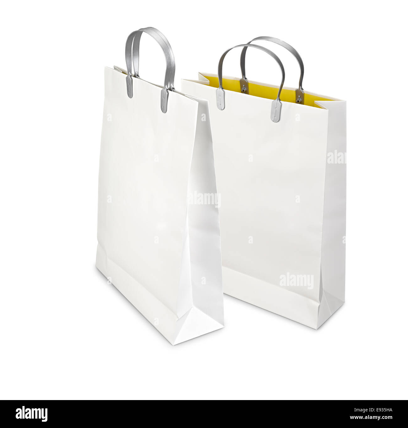 Two Shopping Bags opened and closed isolated on white. There is a ...