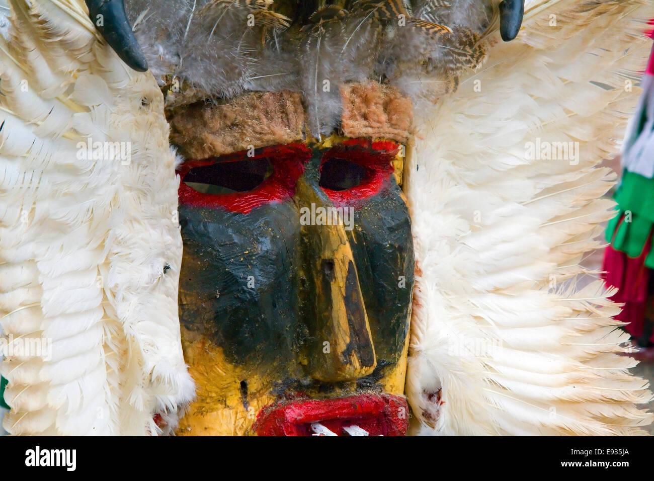 Close up of a masked performer known as a Kuker at the Surva ...