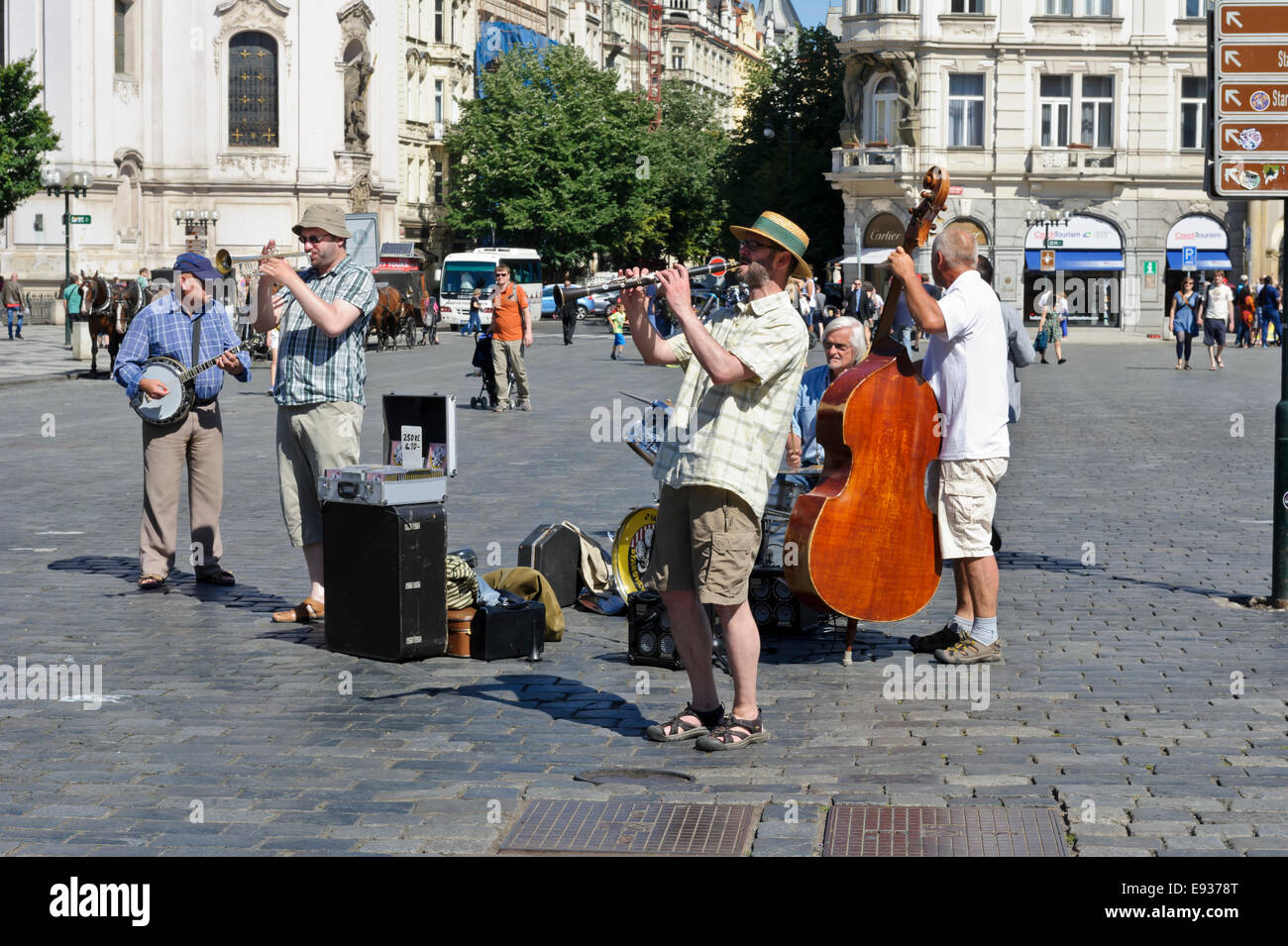 A 5 piece jazz band entertaining passer-by in the Old Town Square in ...