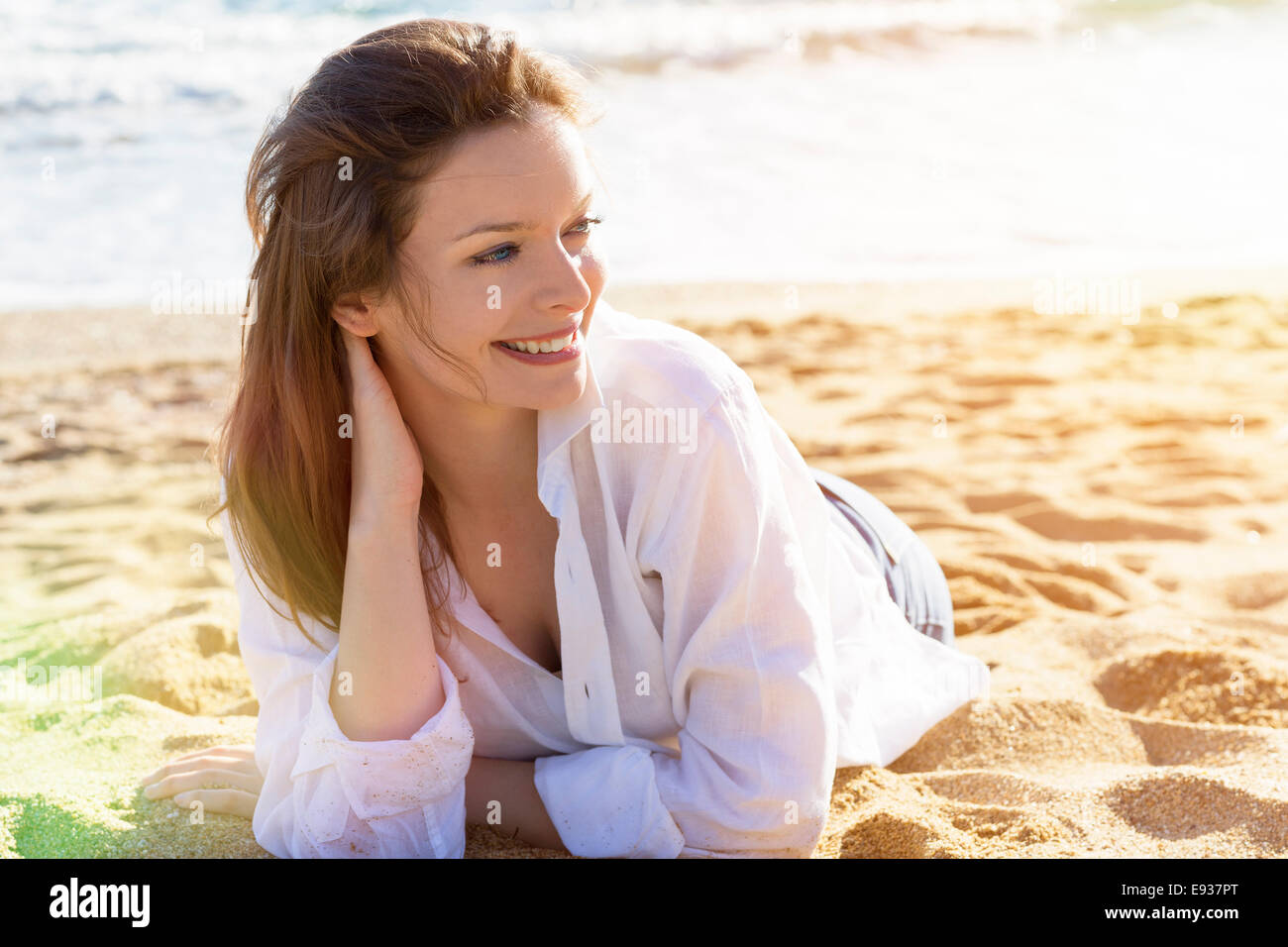Portrait of Woman on the beach Stock Photo - Alamy