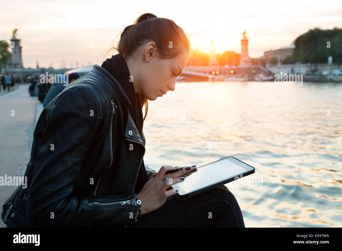Woman using Digital Tablet Stock Photo - Alamy