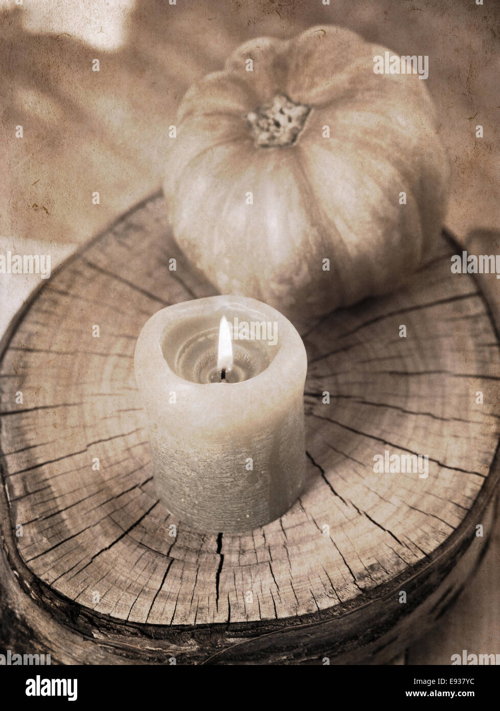 Artwork in painting style, small and burning candle Stock Photo - Alamy