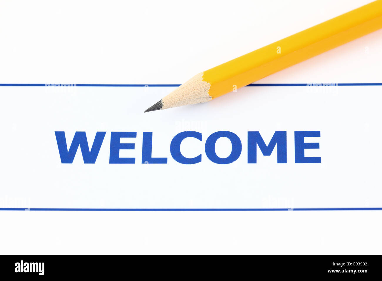 Welcome text and pencil Stock Photo - Alamy