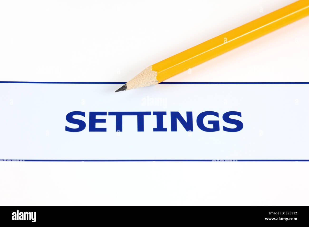 Settings text and pencil Stock Photo - Alamy