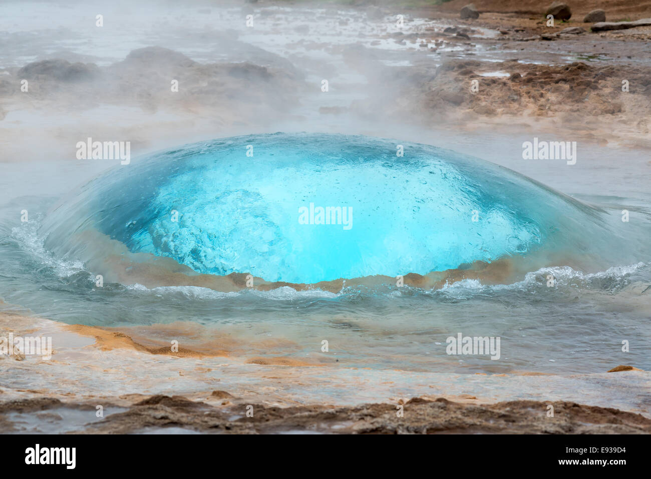 Strokkur geyser bubble ready to blow, Iceland in June Stock Photo - Alamy