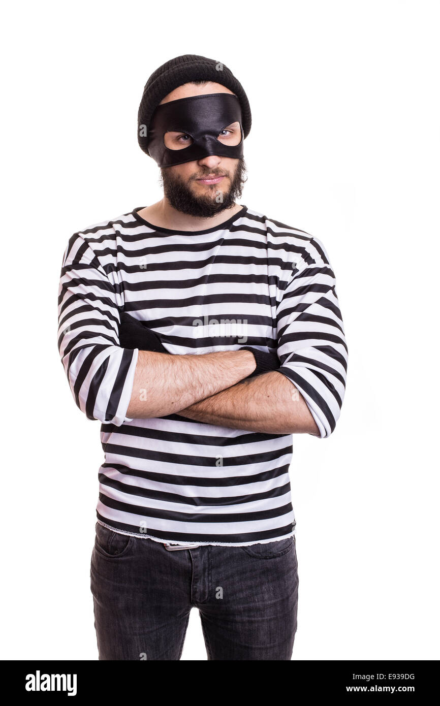 Angry thief with mask isolated on white background Stock Photo - Alamy