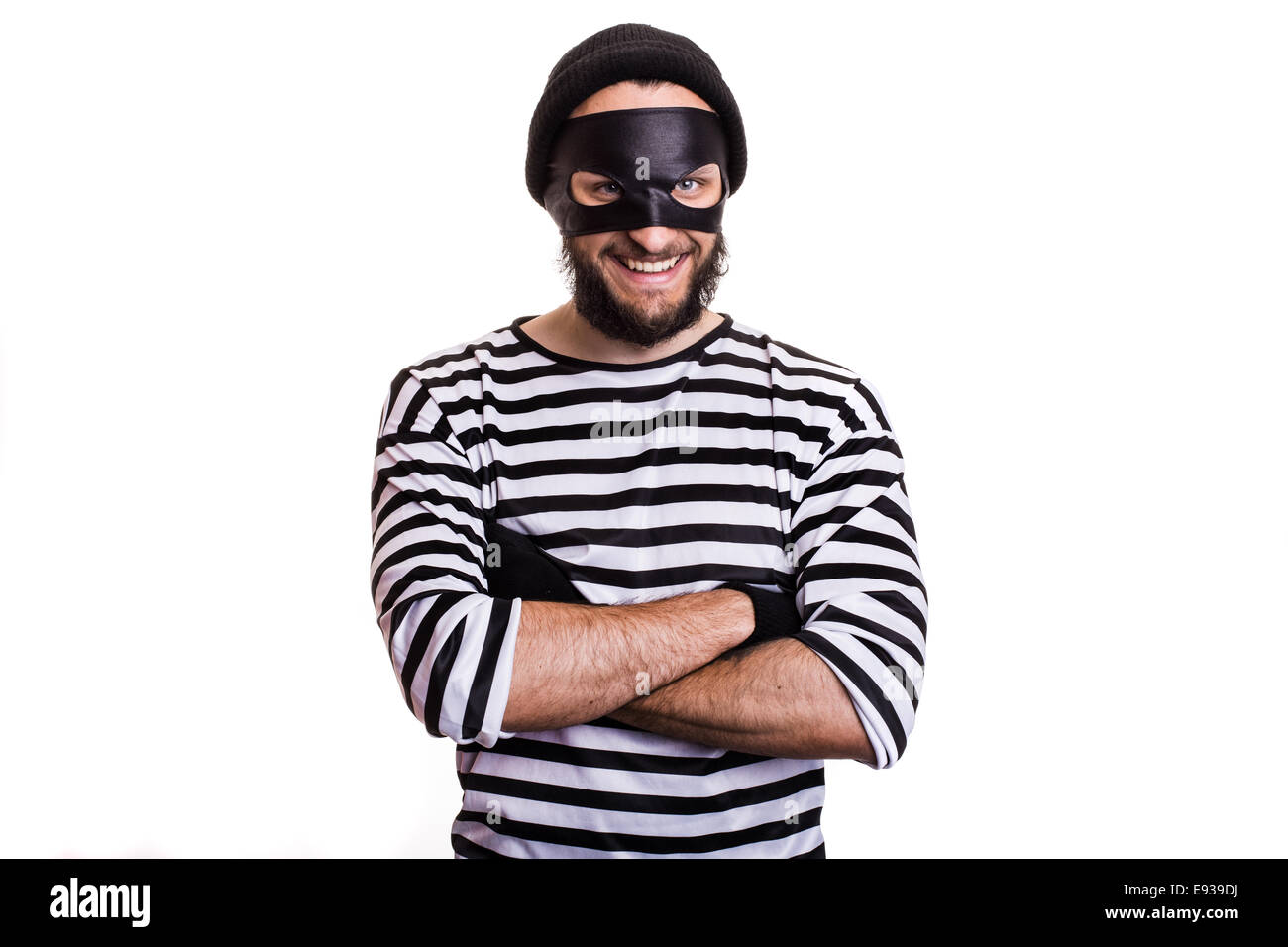 Crafty bandit smiling. Isolated on white background Stock Photo - Alamy