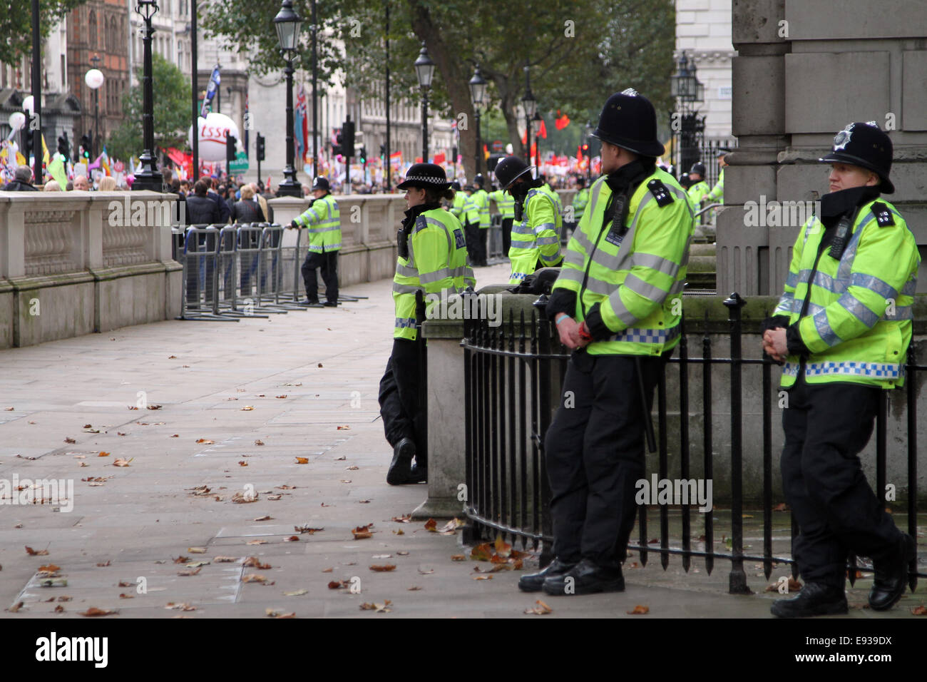 Police swatch the TUC march pass along Whitehall in London, UK Stock ...