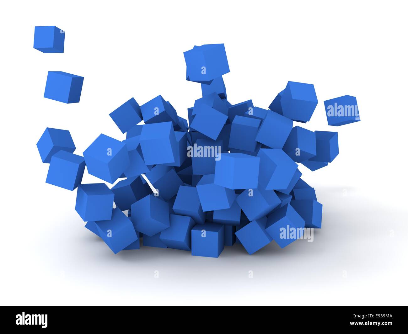3D blue cubes burstting on white background Stock Photo - Alamy