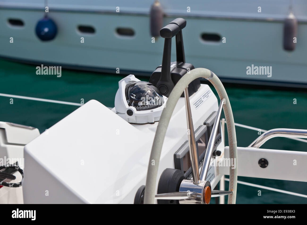 Sailing yacht control wheel and implement. Horizontal shot without ... Sailing yacht control wheel and implement. Horizontal shot without ...