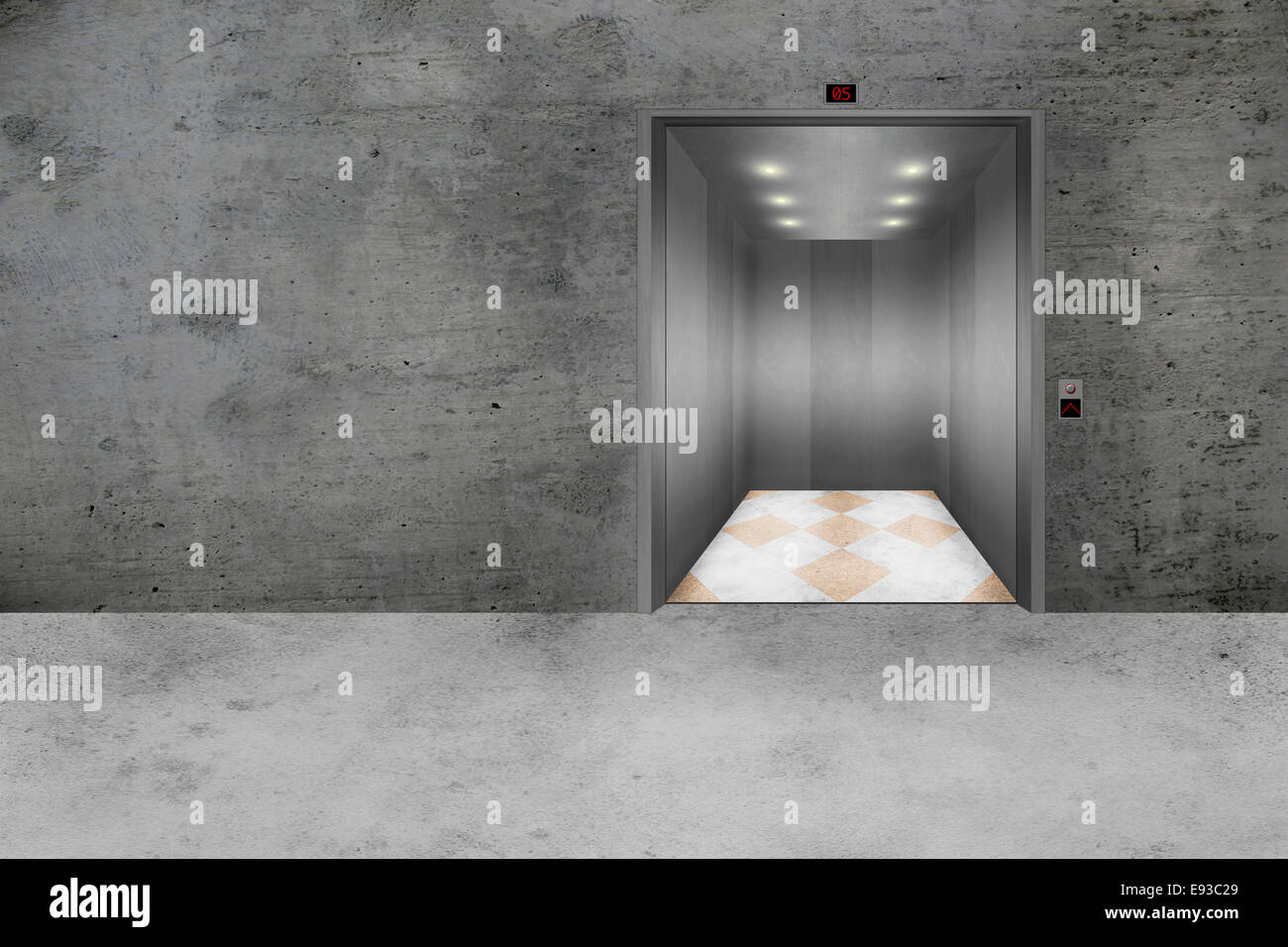 Illustration of a modern concrete wall with an open Elevator door Stock ...