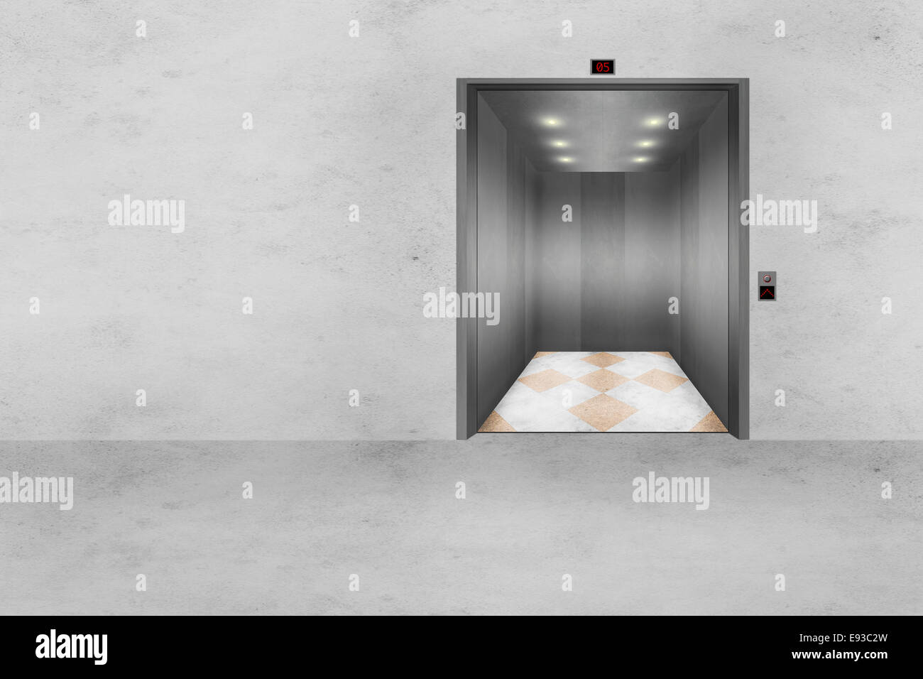 Illustration of a modern concrete wall with an open Elevator door Stock ...