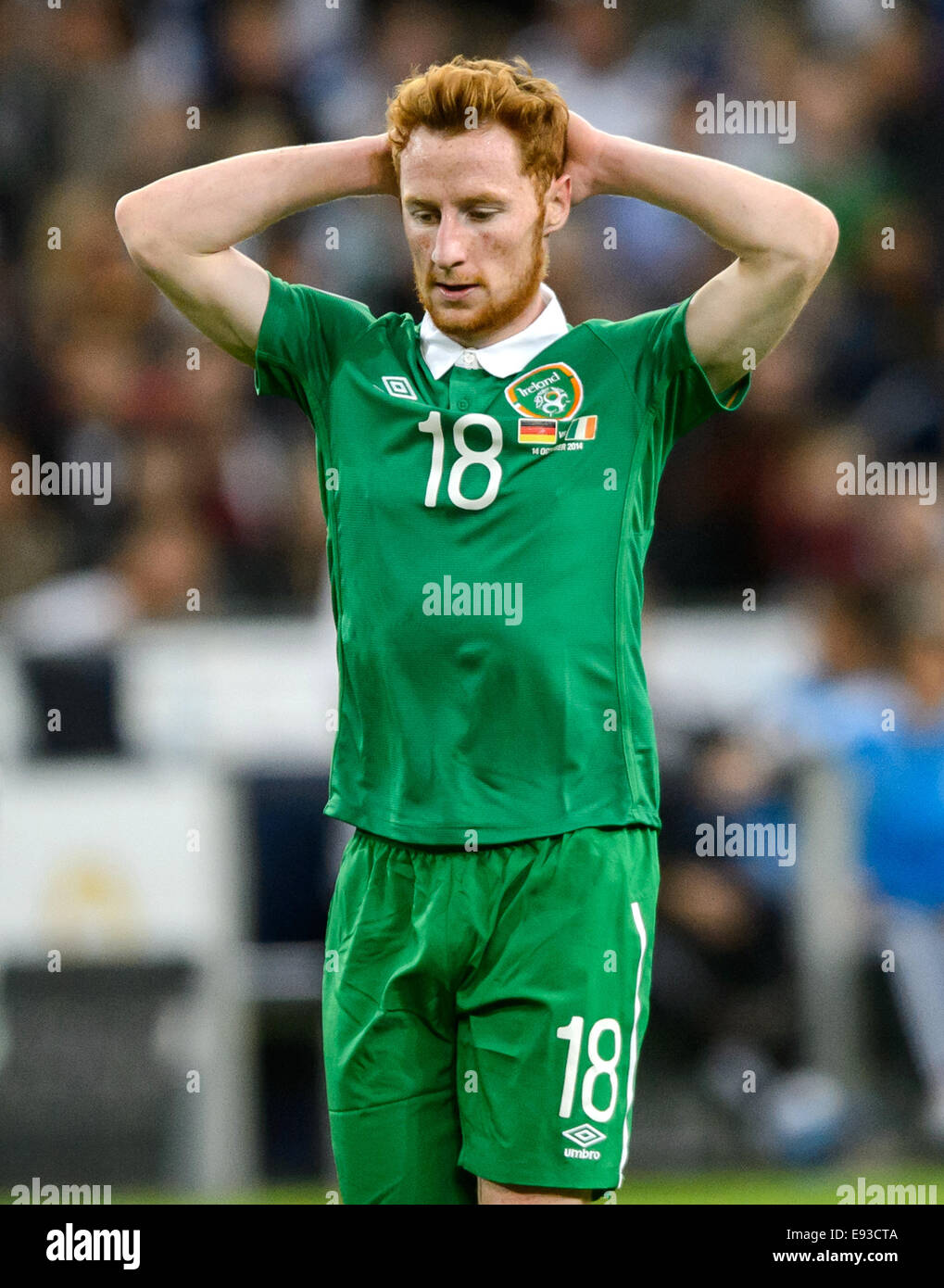 Geselnkrichen, Germany. 14th Oct, 2014. Irland's Stephen Quinn reacts ...
