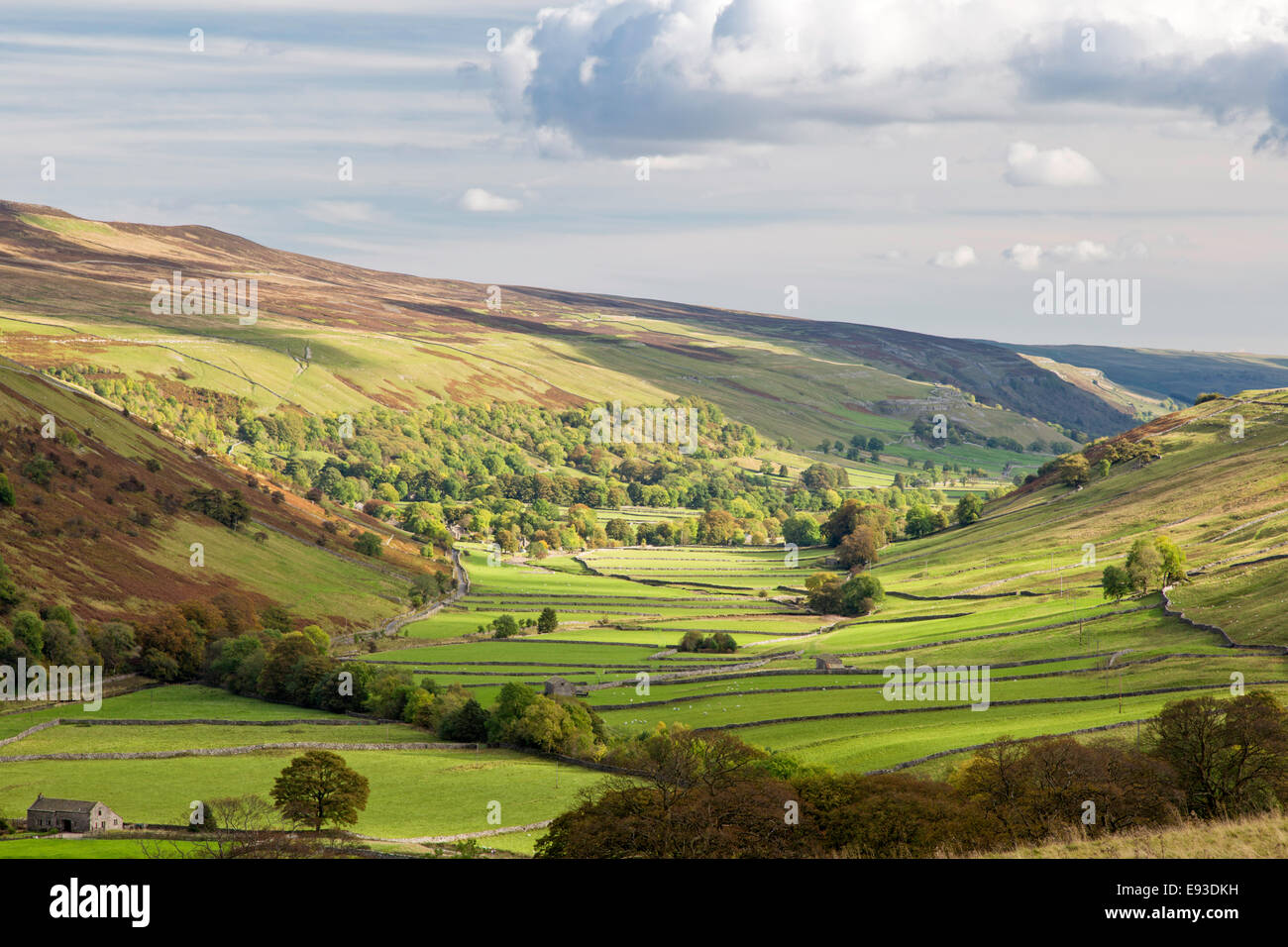 Autumn in limestone country looking down Littondale, Yorkshire Dales ...