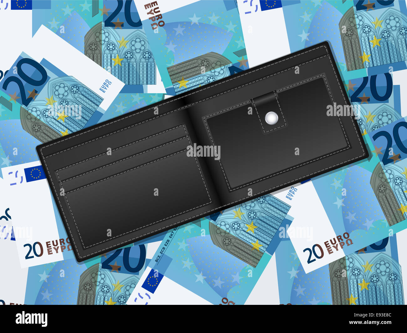 Wallet on twenty euro banknotes background. Vector illustration Stock ...