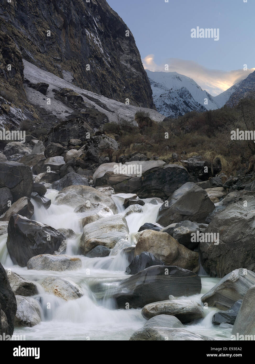 The view of the mountain river in gorge Modi Khola. Himalayas, Nepal ...